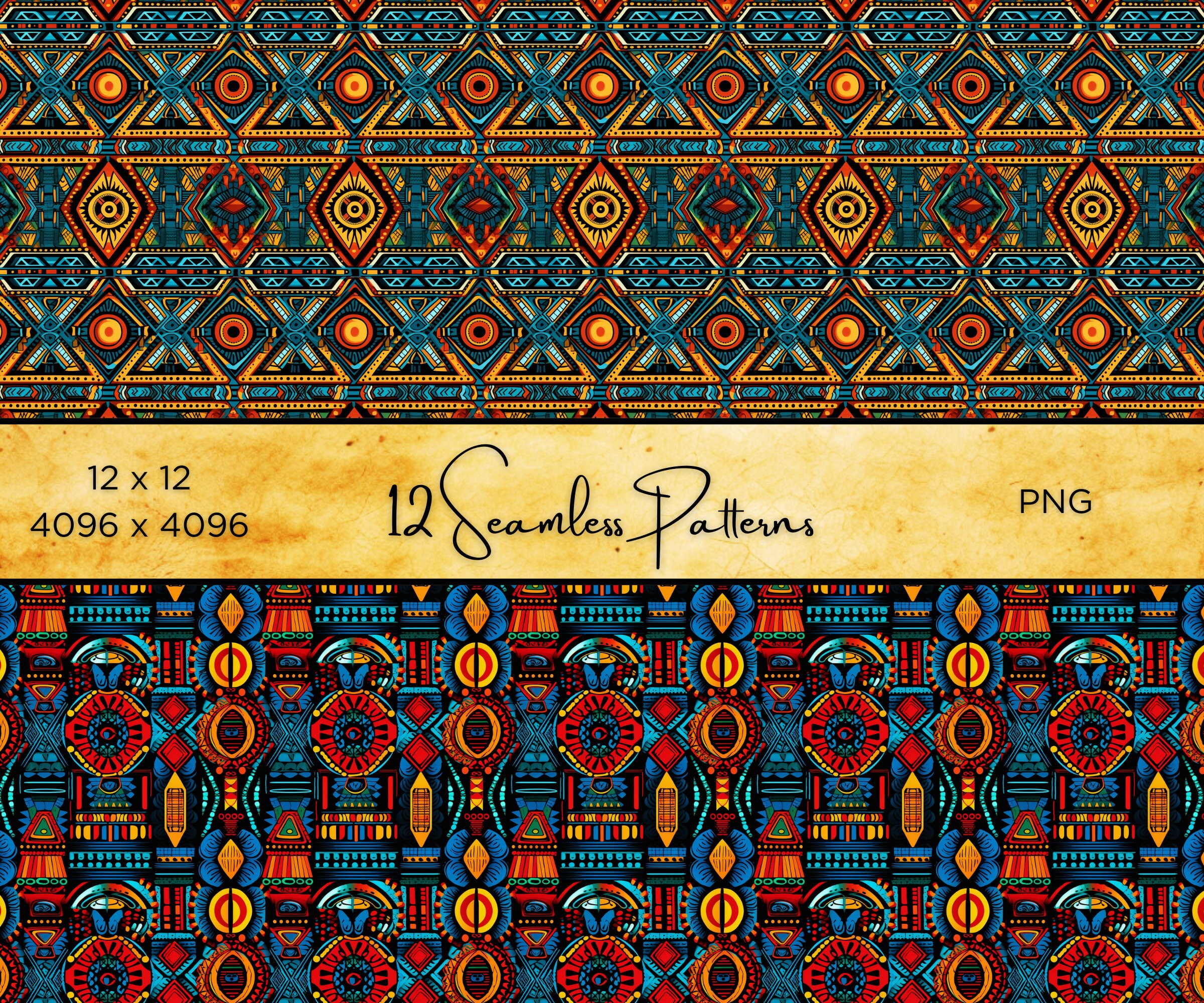 Ankara-inspired Afrocentric Design - 12 Vibrant African PNG Digital ...