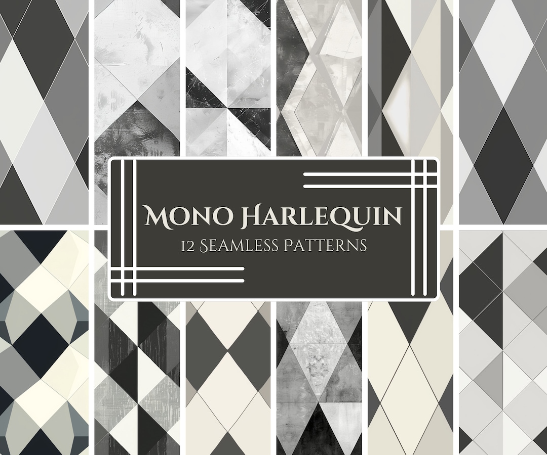 Mono Harlequin Pattern Pack - Modern Geometric Digital Papers in Subtle ...