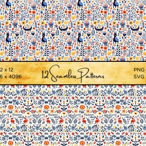 Whimsical Woodland & Botanical Digital Patterns - Vibrant Folk Art ...