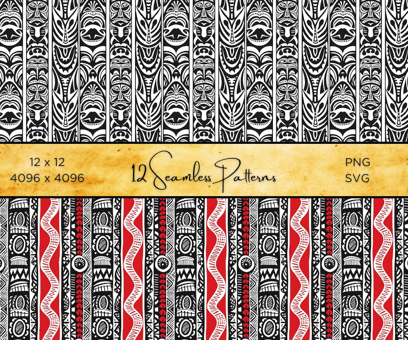 Polynesian Tribal Pattern Pack: Oceanic Art, PNG Files (digital ...