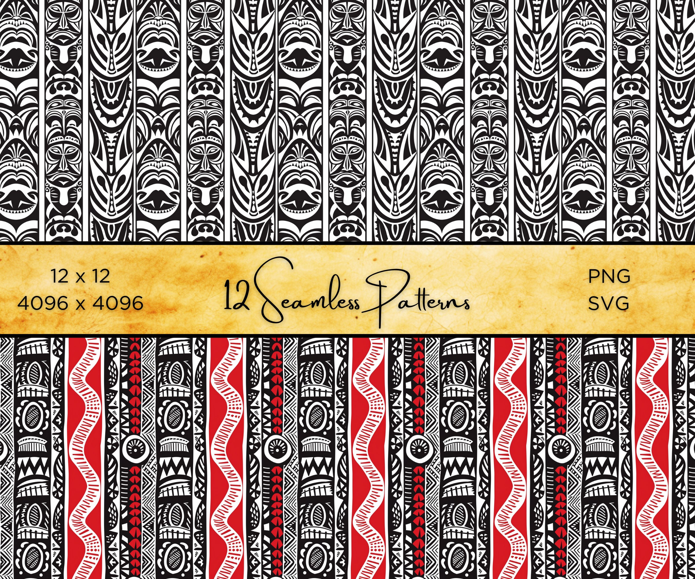 Polynesian Tribal Pattern Pack: Oceanic Art, PNG Files (digital ...
