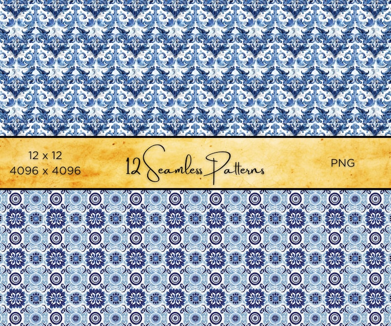 Aegean Sea Pattern Pack: Blue & White Greek Tile Designs (PNG) - Etsy