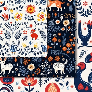 Whimsical Woodland & Botanical Digital Patterns - Vibrant Folk Art ...