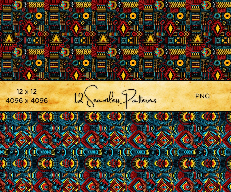 Ankara-inspired Afrocentric Design - 12 Vibrant African PNG Digital ...