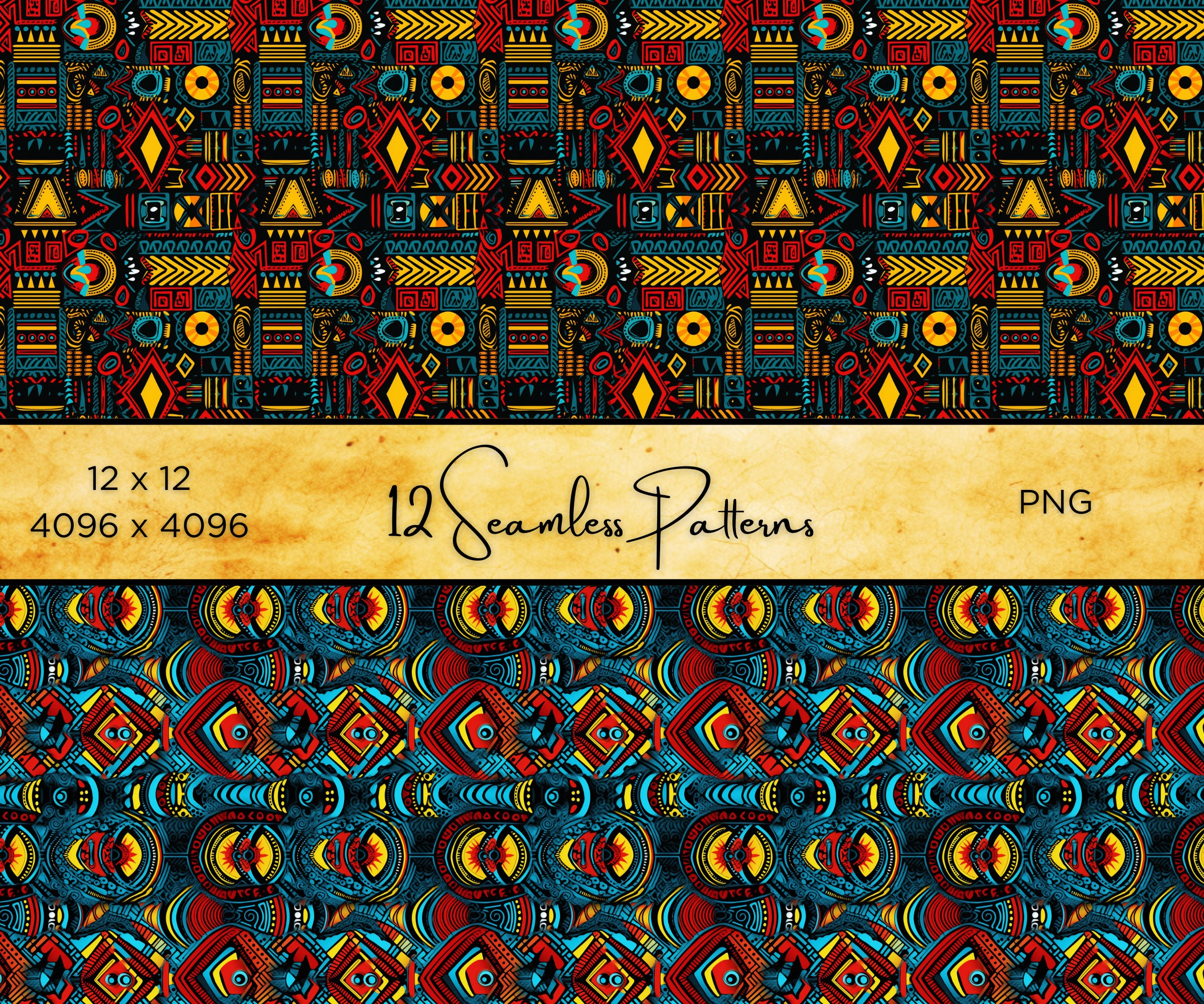 Ankara-inspired Afrocentric Design - 12 Vibrant African PNG Digital ...