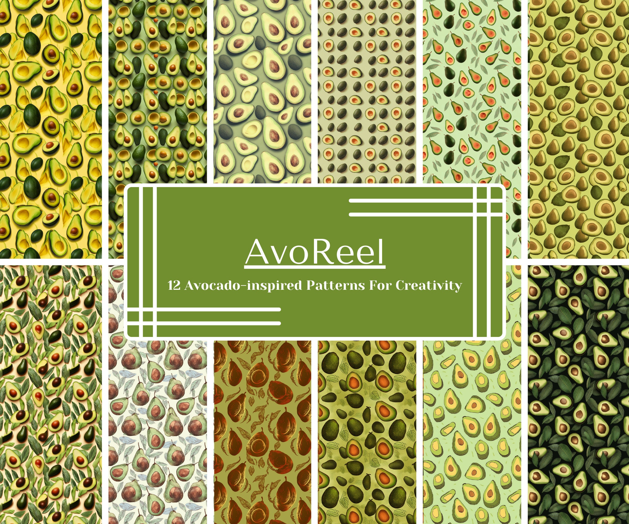 Avocado Digital Paper: 12 Seamless Digital Avocado Pattern Designs for Ideal for Scrapbooking ...