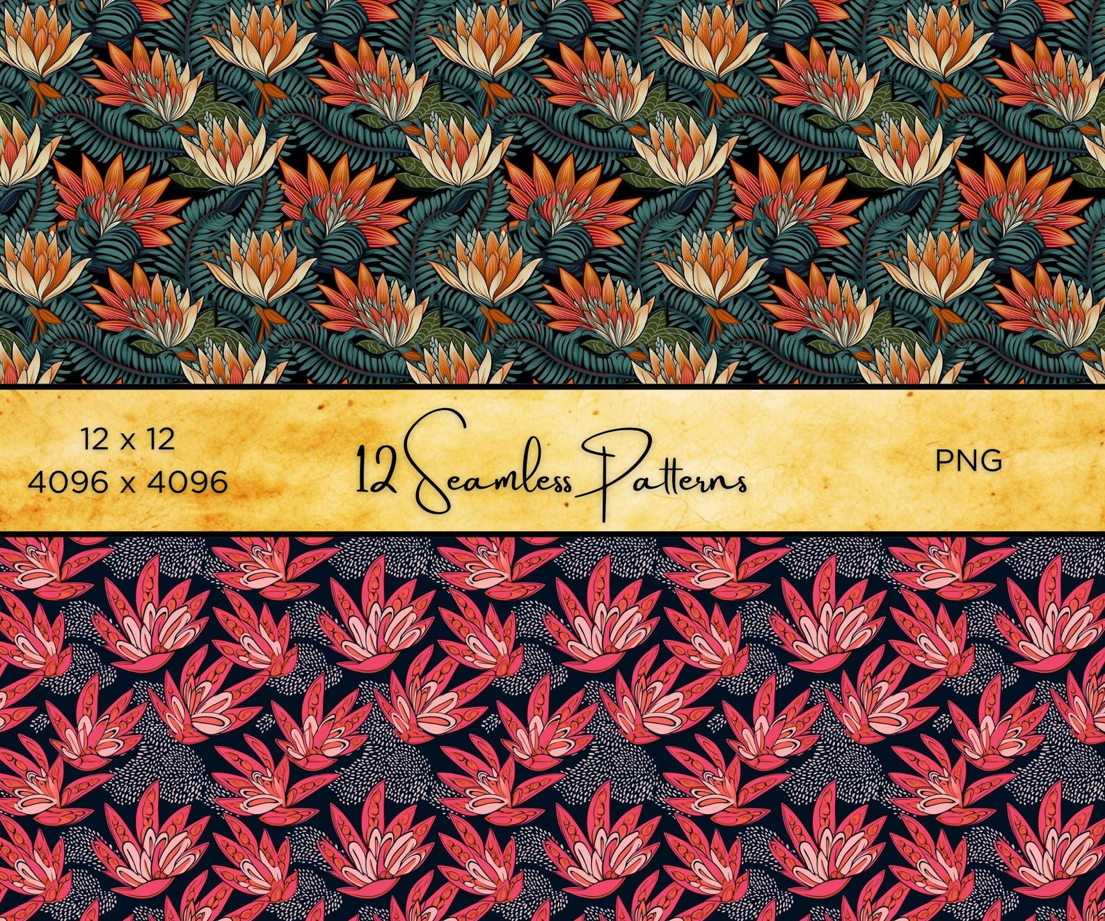 African Floral Pattern Pack: 12 Vibrant PNG Digital Papers (digital ...