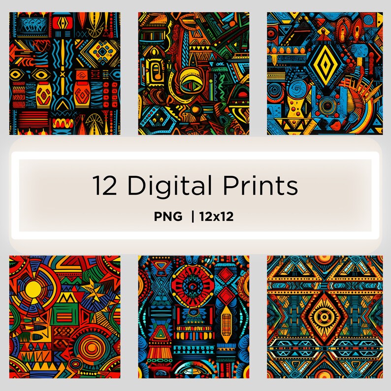 Ankara-inspired Afrocentric Design - 12 Vibrant African PNG Digital ...