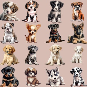 Cute Puppy Clipart Pack 16 Dog Breeds Printable Stickers Transparent ...