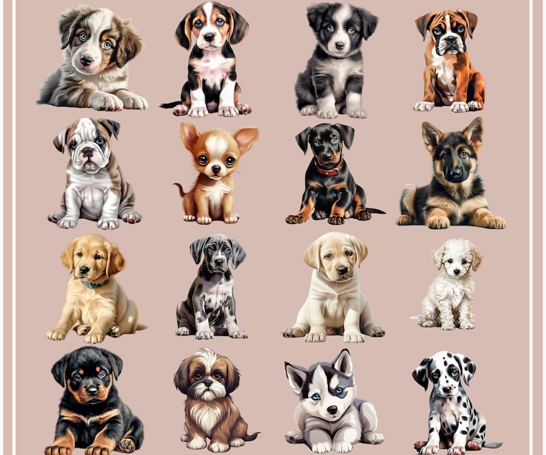 Cute Puppy Clipart Pack 16 Dog Breeds Printable Stickers Transparent ...