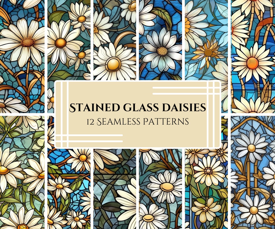 Stained Glass Daisy Patterns - 12 Digital Scrapbooking Papers - Floral ...