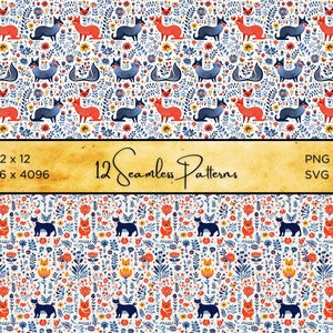 Whimsical Woodland & Botanical Digital Patterns - Vibrant Folk Art ...