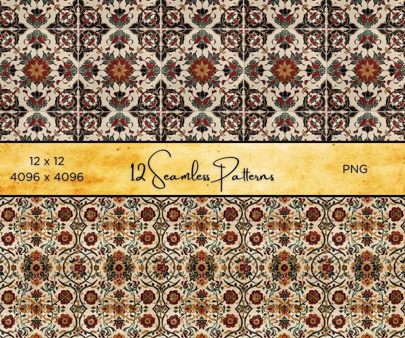 Ottoman Decor Pattern Pack: Antique Floral & Geometric Designs (PNG ...