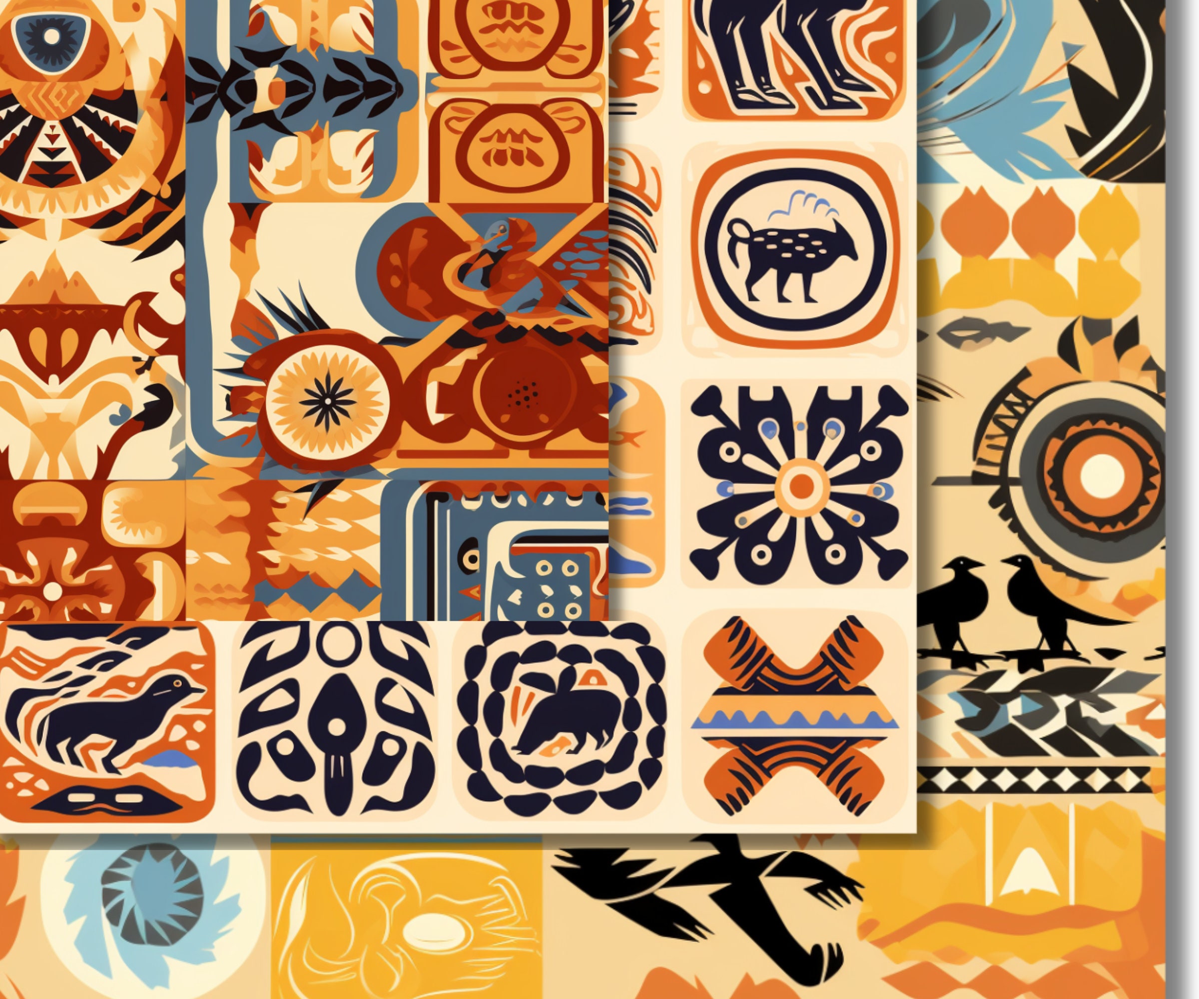 Pueblo Art Seamless Pattern Pack – Corn Motifs and Eagle Spirals ...