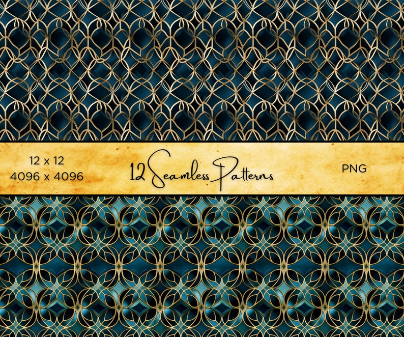 Art Deco Digital Patterns: Deco Gold Hexagon & Teardrop on Navy Blue ...