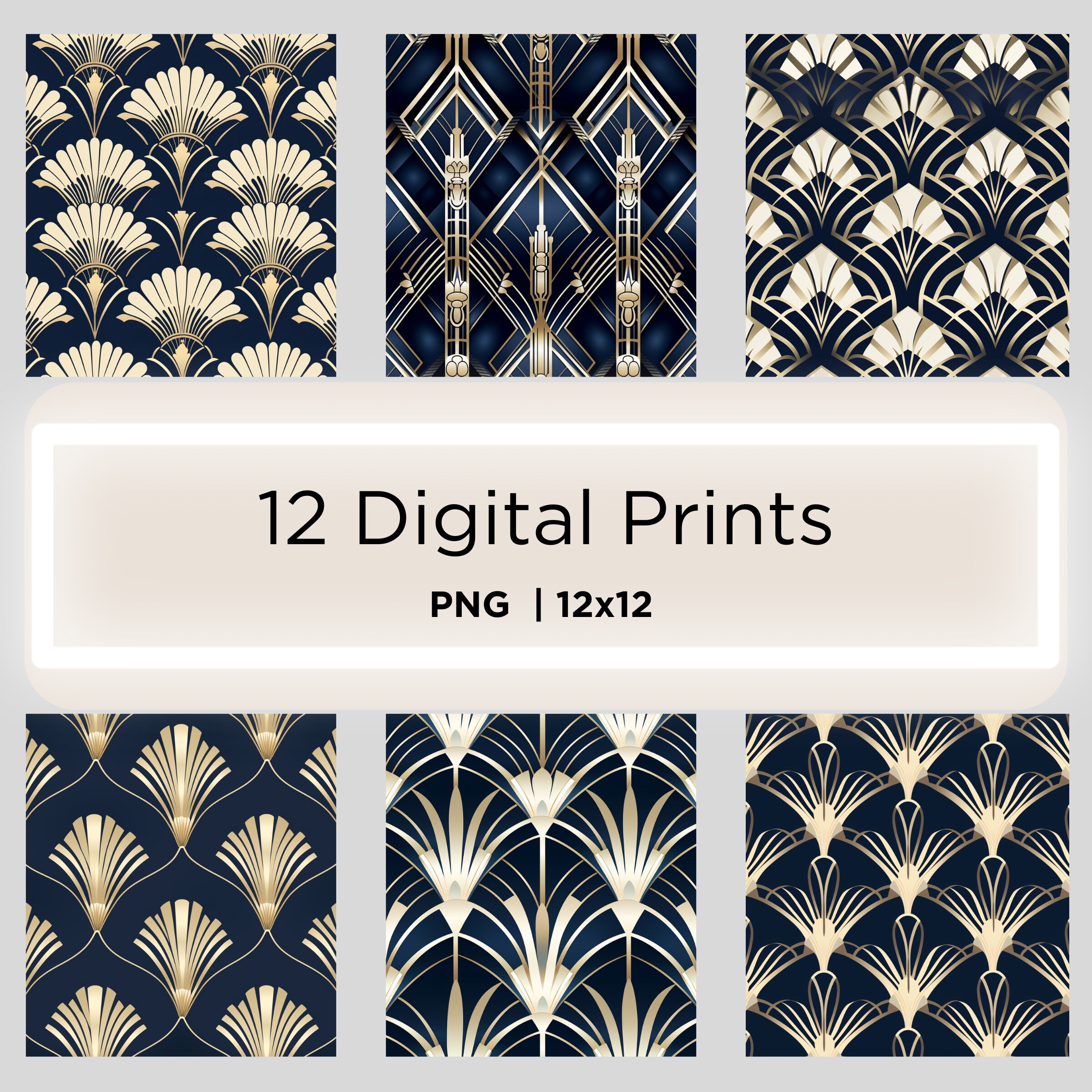 Luxurious Geometric Art Deco Wallpaper Pattern Pack - Navy Blue, Cream ...