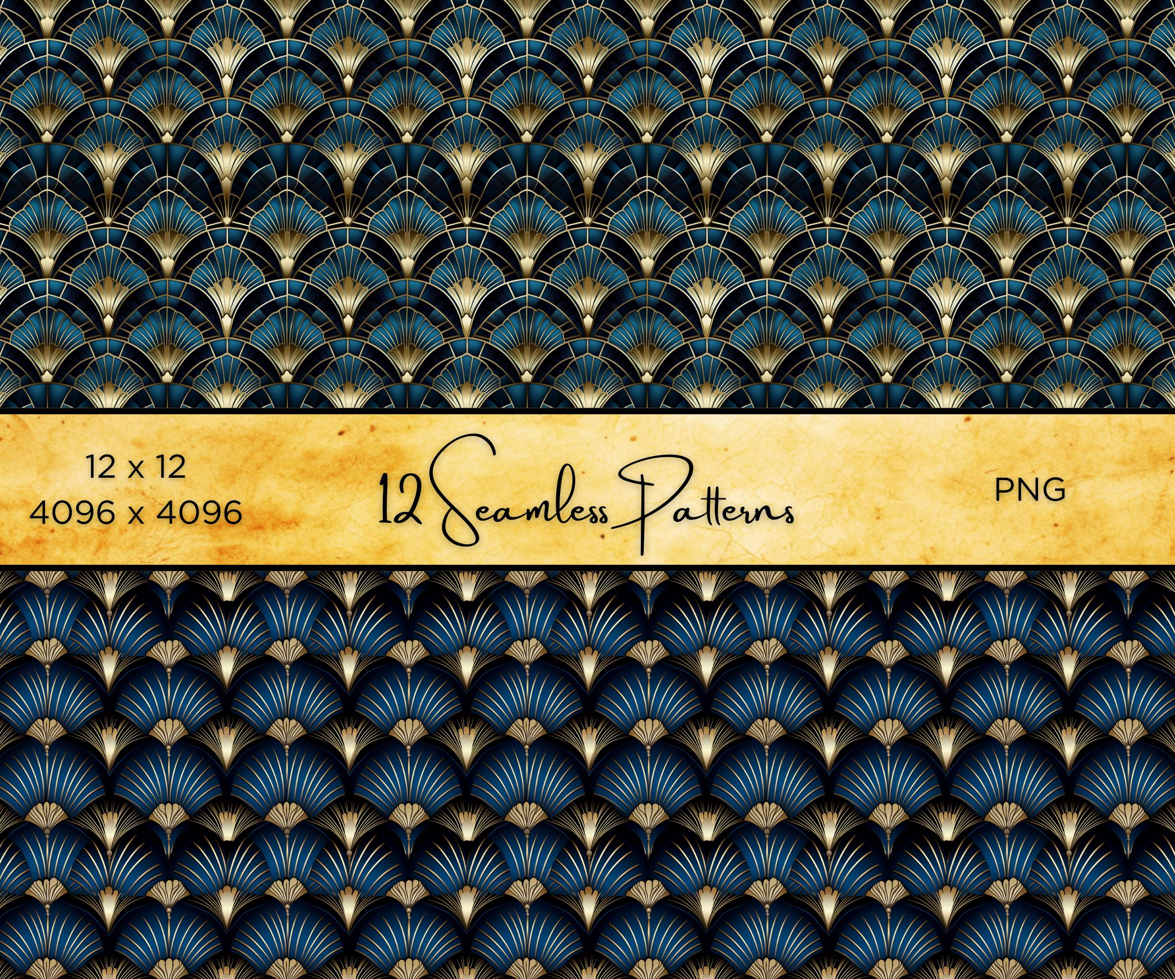 Exquisite Art Deco Fan Pattern Pack - Gatsby Glam Digital Papers ...