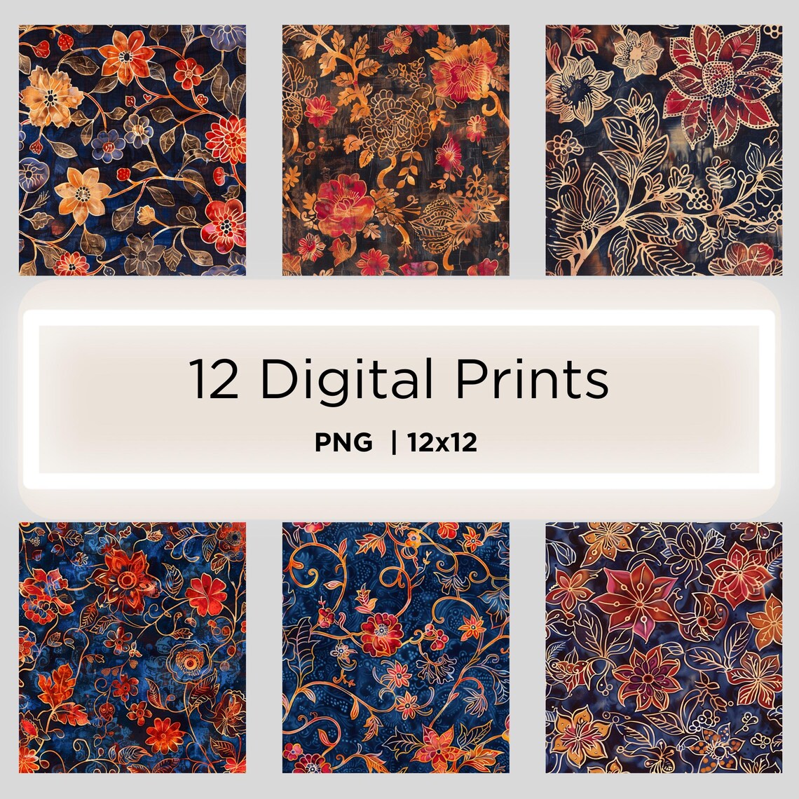 Southeast Asian Batik Pattern Pack: Floral & Geometric PNG (digital ...