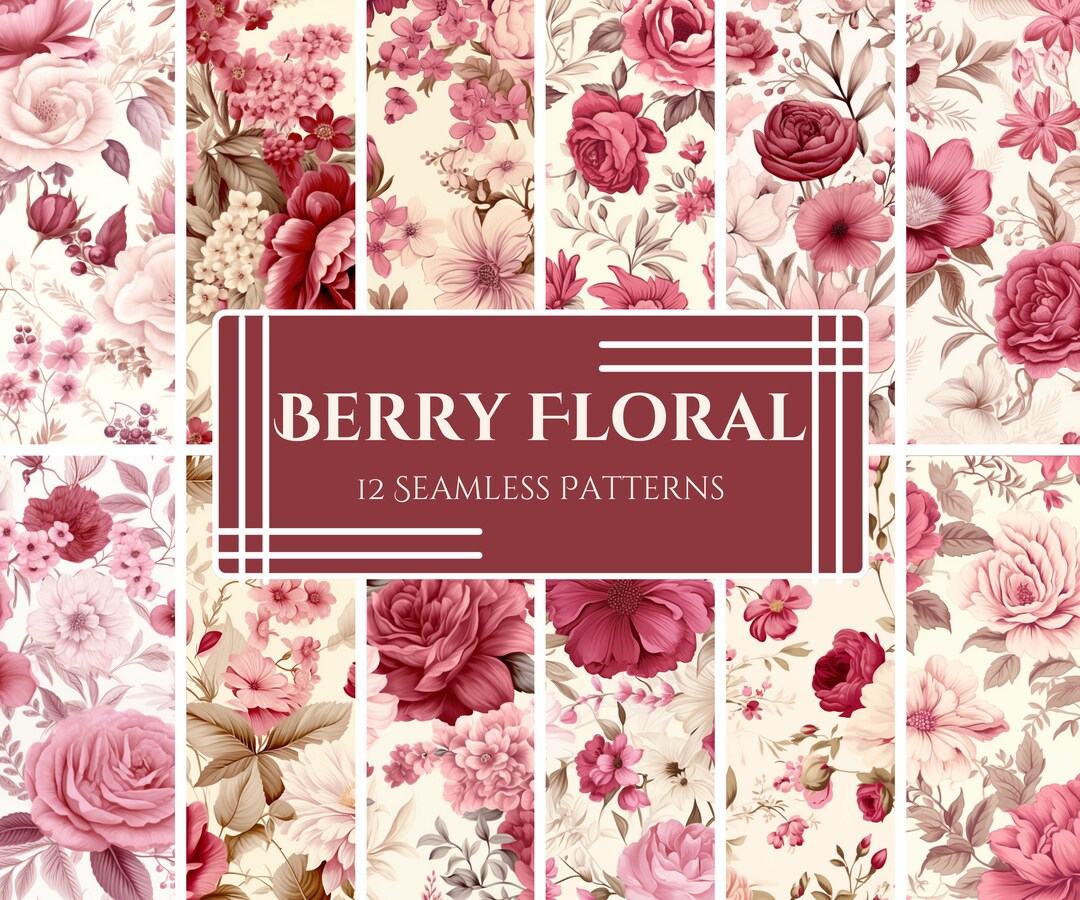 Vintage Berry Rose & Daisy Floral Patterns – Romantic English Garden ...