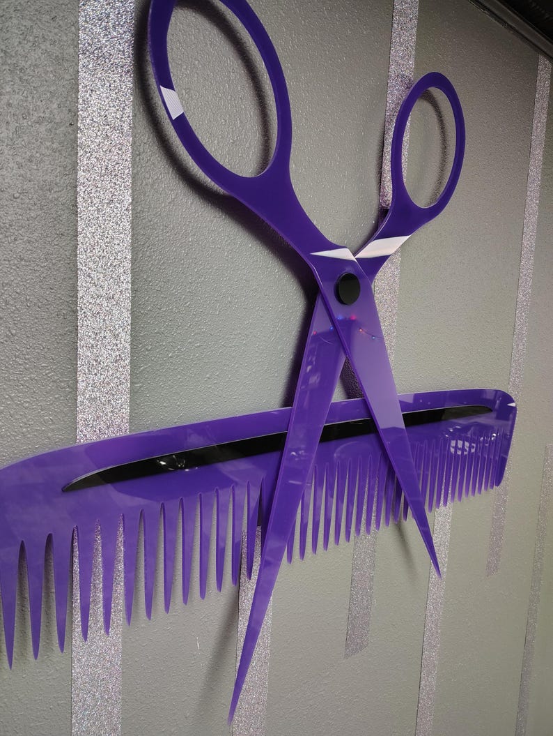 Comb and Scissors Acrylic Wall Decor, Salon Art, Decoration Hairstylist ...