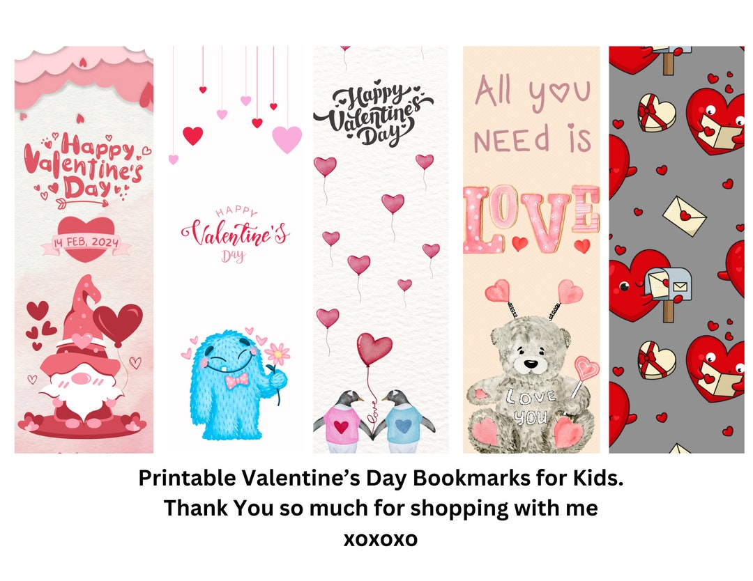 Valentine's Day Bookmarks for Kids, Printable Valentine's Day Party ...