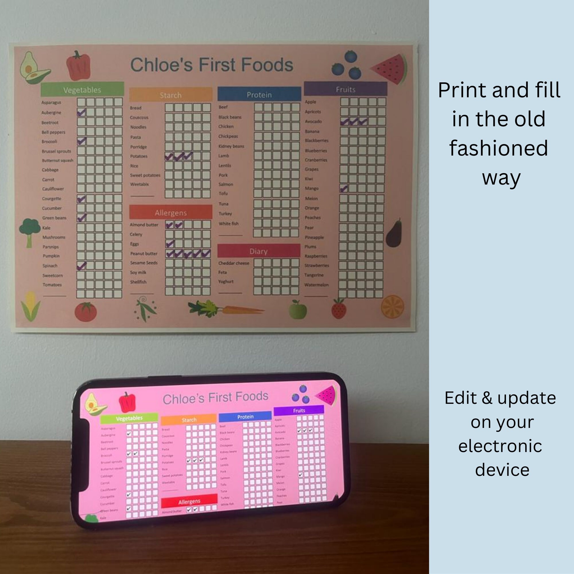Baby's First Foods - Personalized and Editable - Full Checklist ...