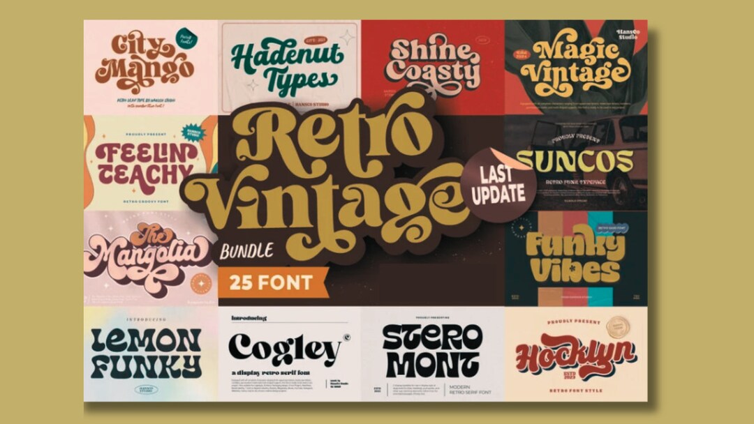 Retro Vintage Font Bundle OTF, TTF, Svg, Dxf Font Retro Bundles, Fonts ...