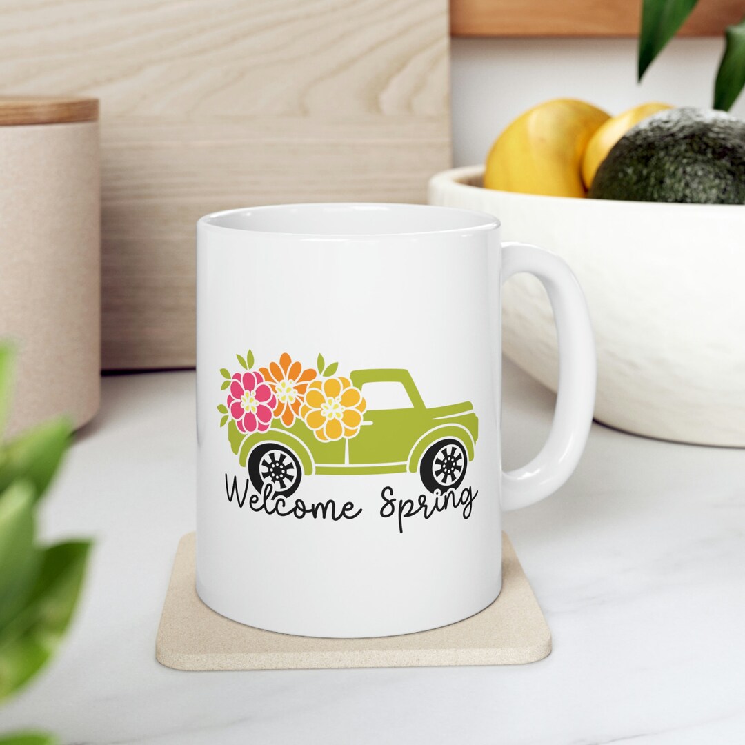 Welcome Spring Coffee Cup Truck With Flowers Cup Spring - Etsy