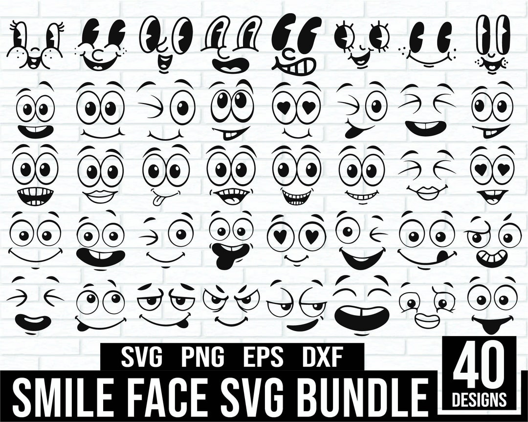 Smiley Face Svg Bundle, Cartoon Emotion Faces SVG Bundle, Kawaii Face ...