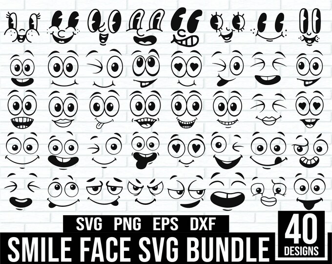 Smiley Face Svg Bundle, Cartoon Emotion Faces SVG Bundle, Kawaii Face ...