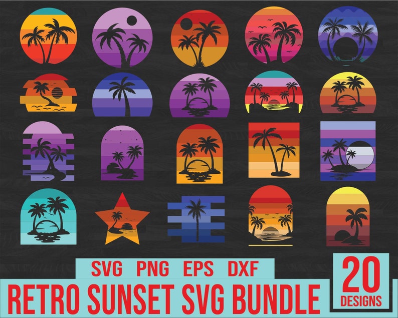 Retro Sunset SVG Bundle Palm Tree Svg Vintage Retro Sunset - Etsy