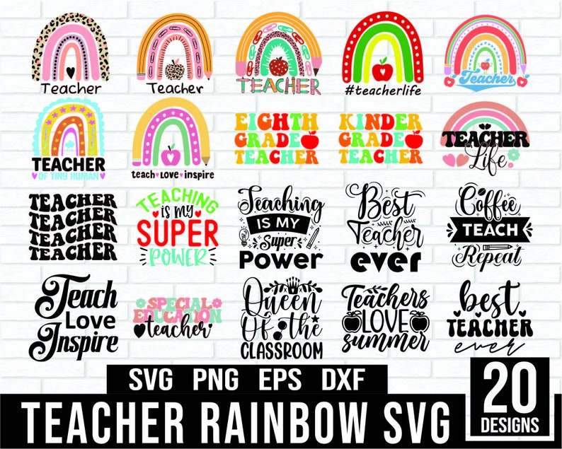 Teacher Rainbow Svg Bundle Teacher Svg Teacher Shirt Svg - Etsy