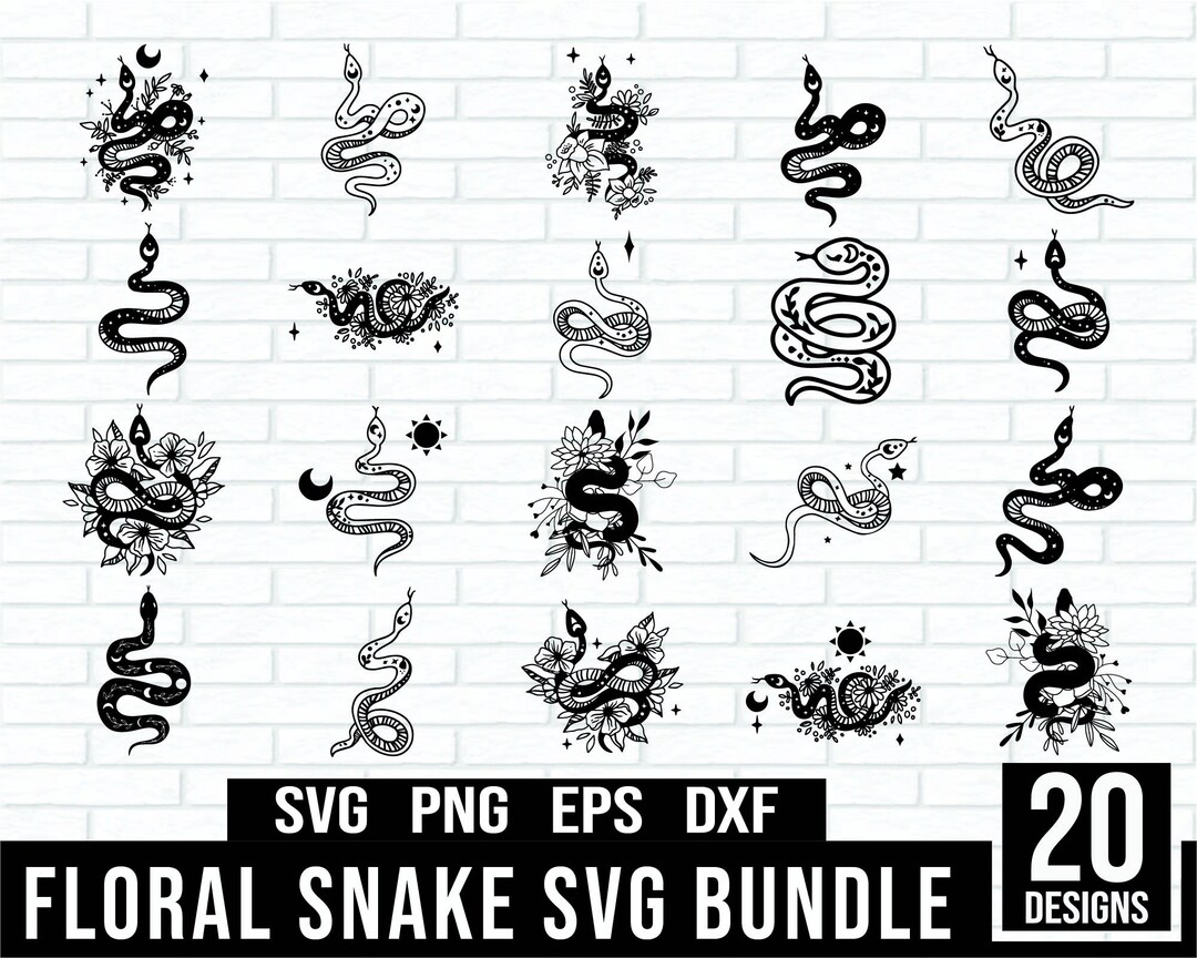 Floral Snake Svg Bundle, Snake Svg, Snake With Flowers Svg, Mystical ...
