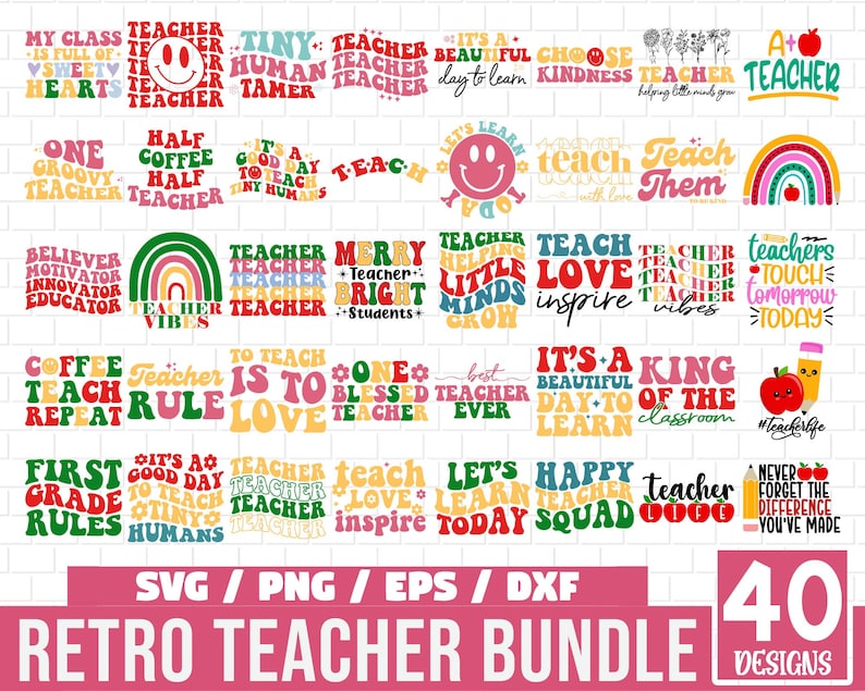 Retro Teacher Svg Bundle Teacher Quotes Svg Teacher Sayings - Etsy