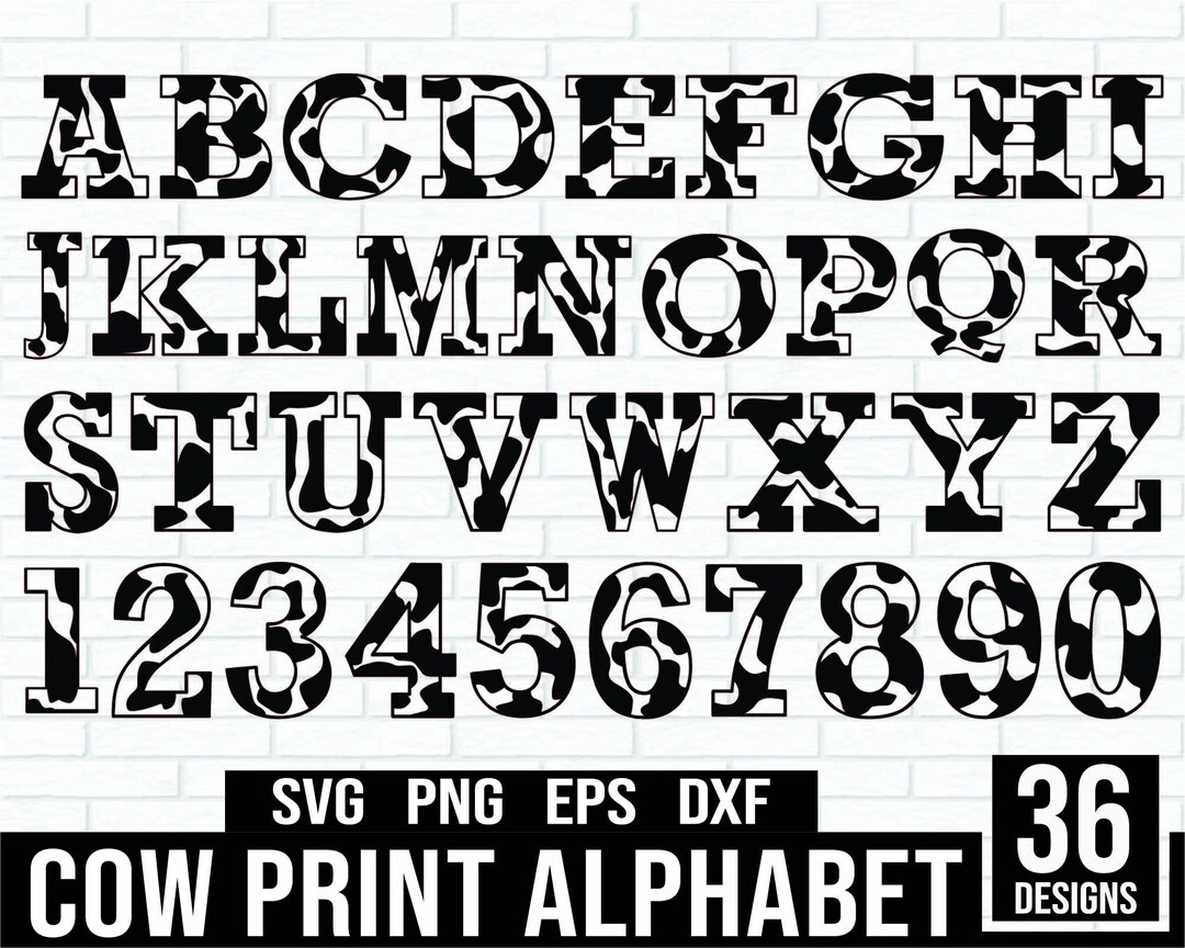 Cow Print Letters and Numbers Svg, Cow Animal Print SVG, Cow Letters ...