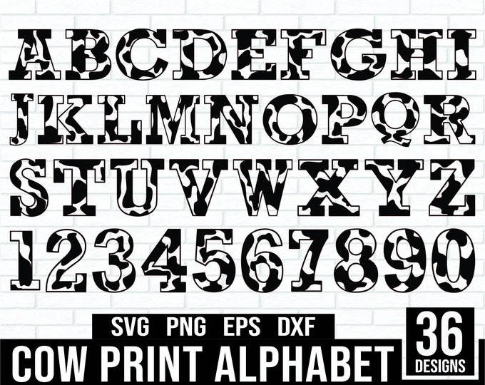 Cow Print Letters and Numbers Svg, Cow Animal Print SVG, Cow Letters ...