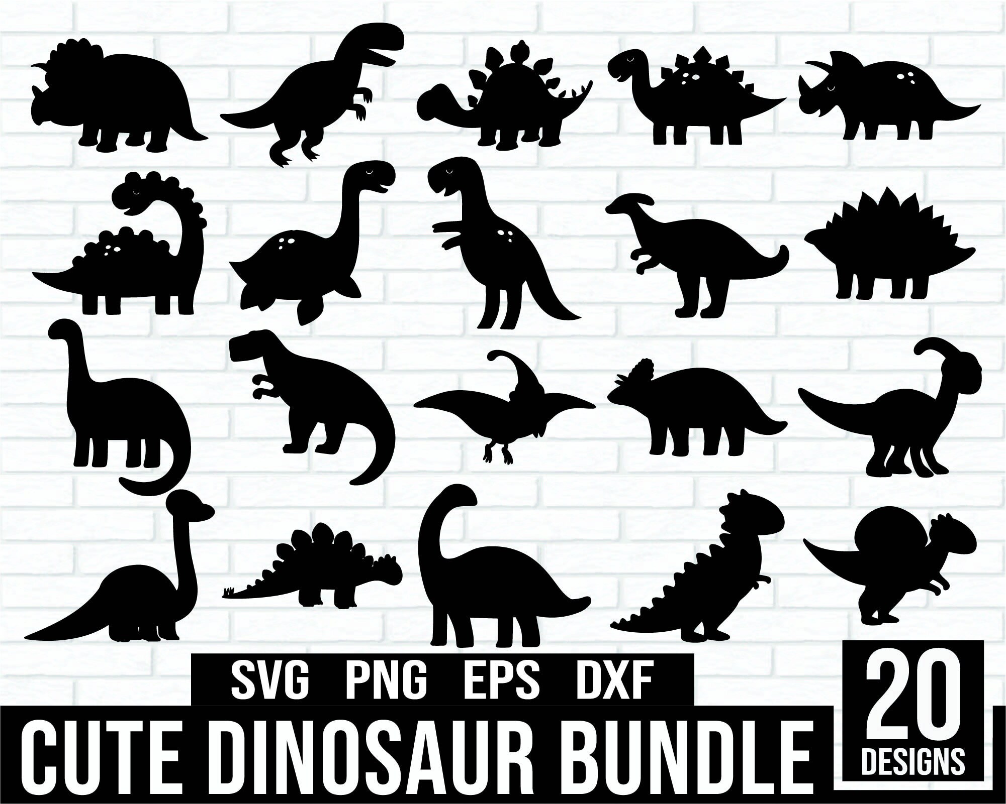 Cute Dinosaur Svg Bundle Dinosaur Silhouette Svg Kids - Etsy