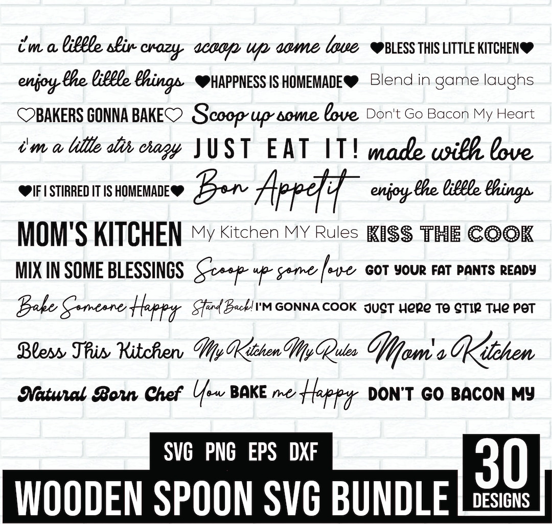Wooden Spoon Svg Bundle, Funny Kitchen Quotes Svg, Spoon Handle Sayings ...
