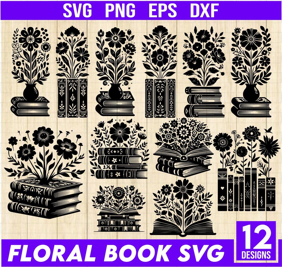Floral Book SVG Bundle, Floral Book Svg, Book With Flower Svg, Book Svg ...