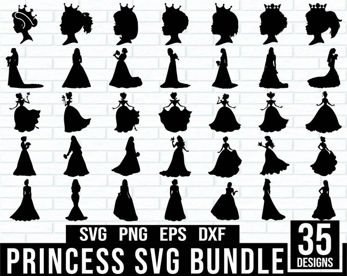 Princess Svg Bundle, Princess Silhouette Svg, Princess Cut Files for ...