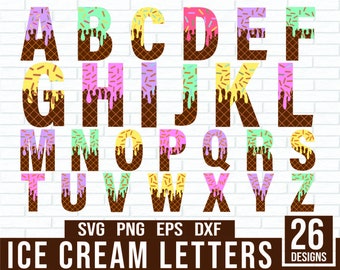 Ice Cream Letters SVG, Ice Cream Birthday Svg, A-Z Ice Cream SVG ...