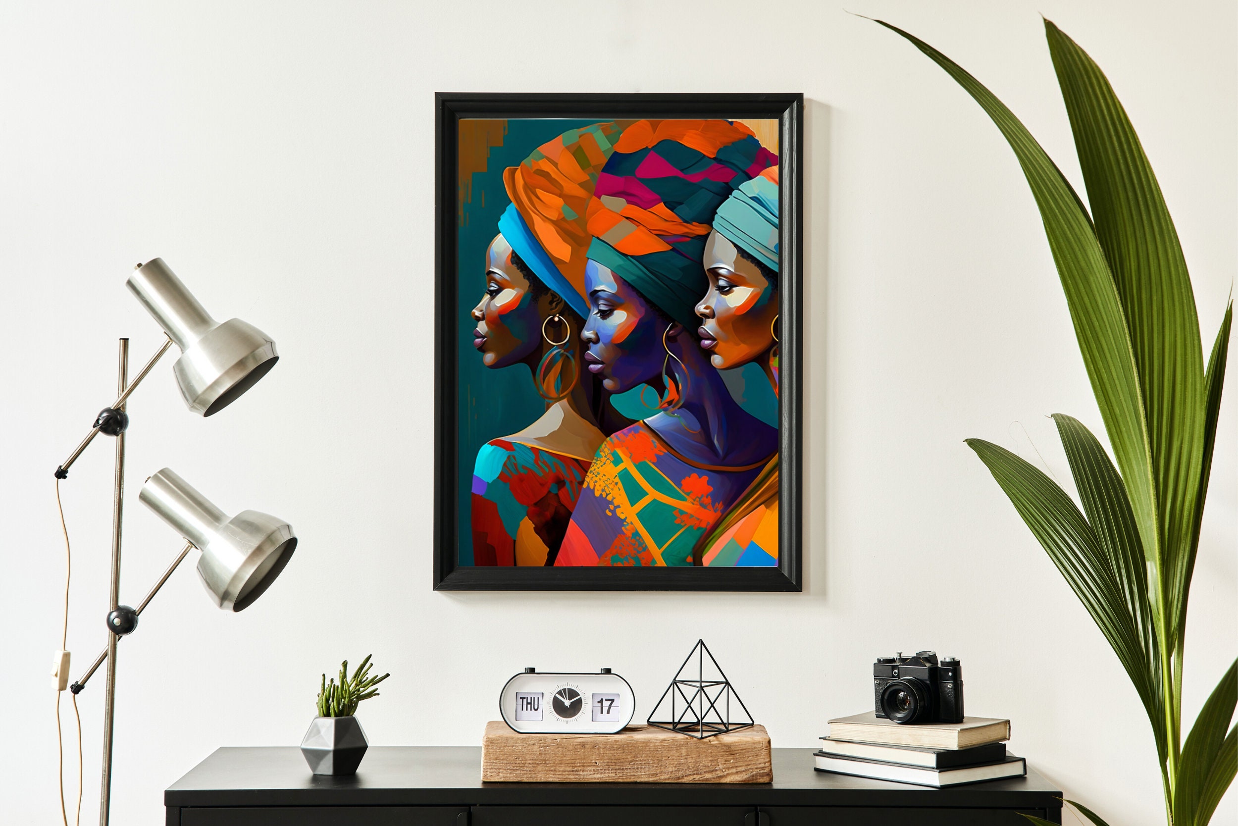 Vibrant Trio of African Women in Abstract Art, Abstract Portrait Print ...
