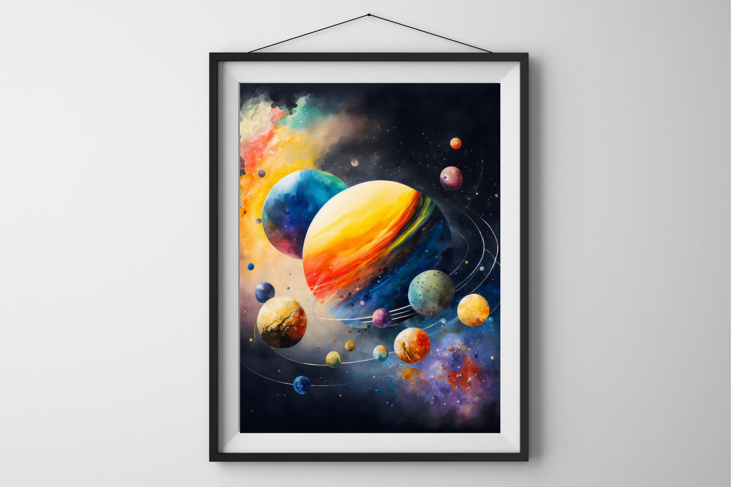 Colorful Watercolor Planets Print Wall Art, Cosmic Watercolor Wall ...