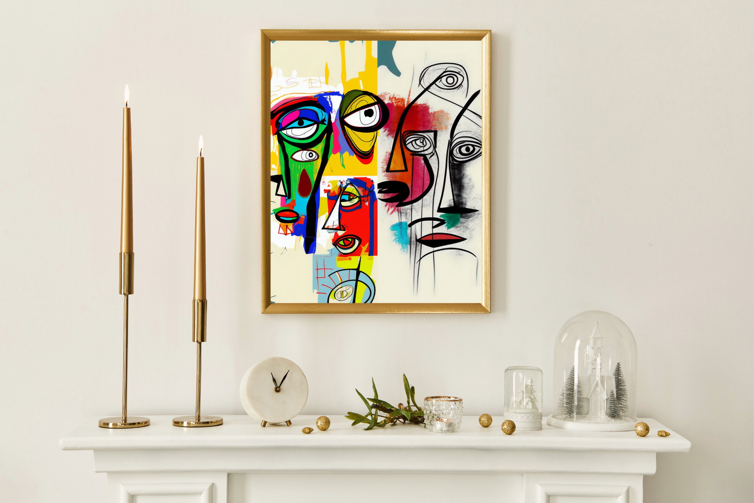 Colorful Cartoon Face Sketch Poster - Abstract Art Print, Abstract ...