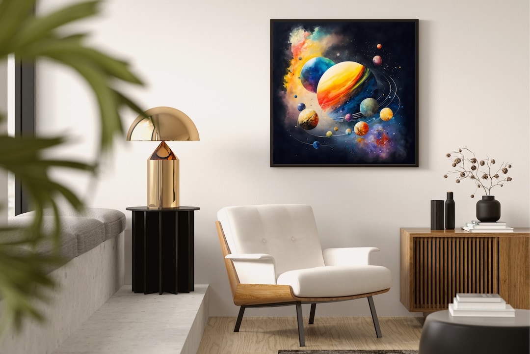 Colorful Watercolor Planets Print Wall Art, Cosmic Watercolor Wall ...