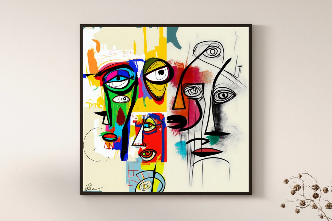 Colorful Cartoon Face Sketch Poster - Abstract Art Print, Abstract ...
