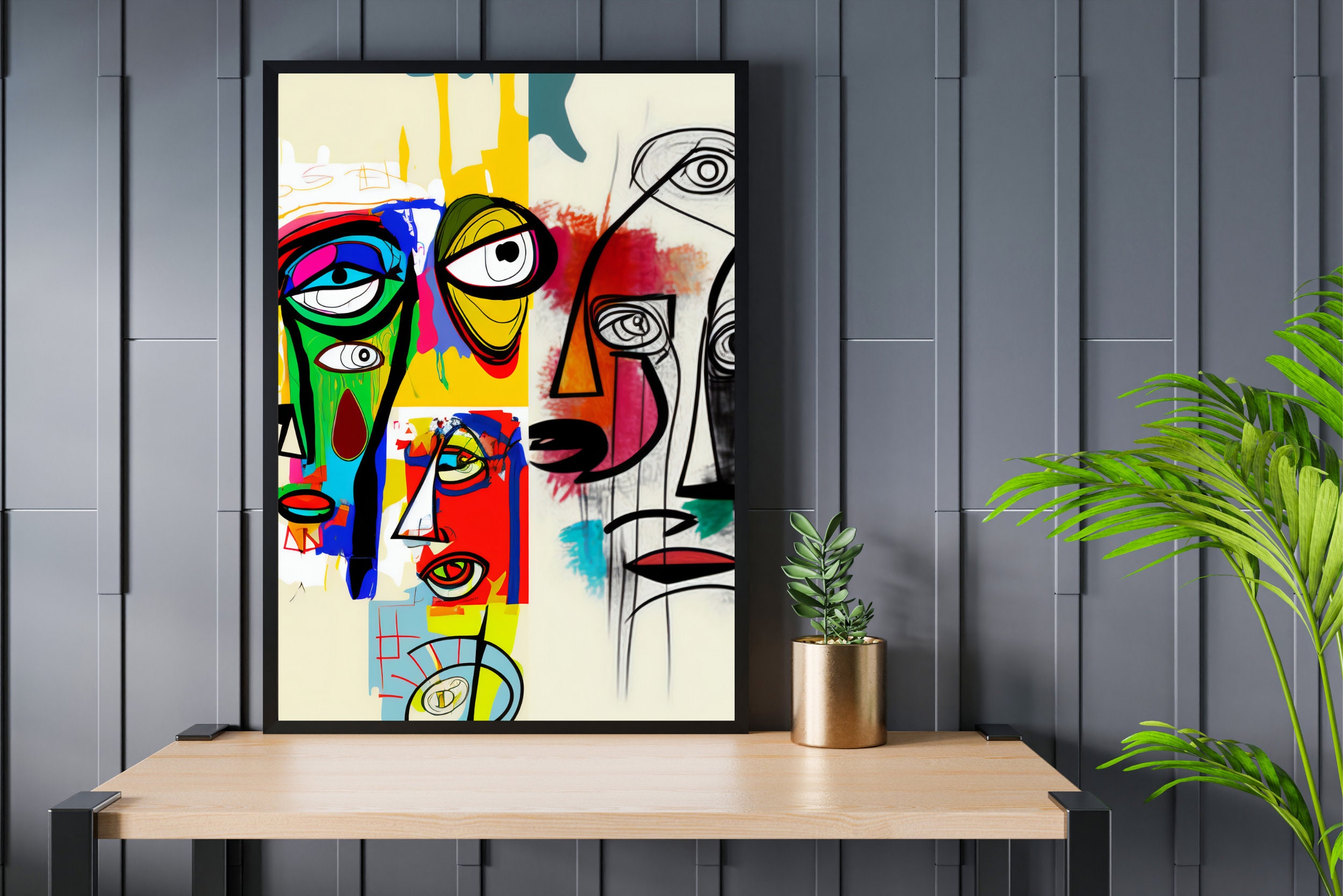 Colorful Cartoon Face Sketch Poster - Abstract Art Print, Abstract ...