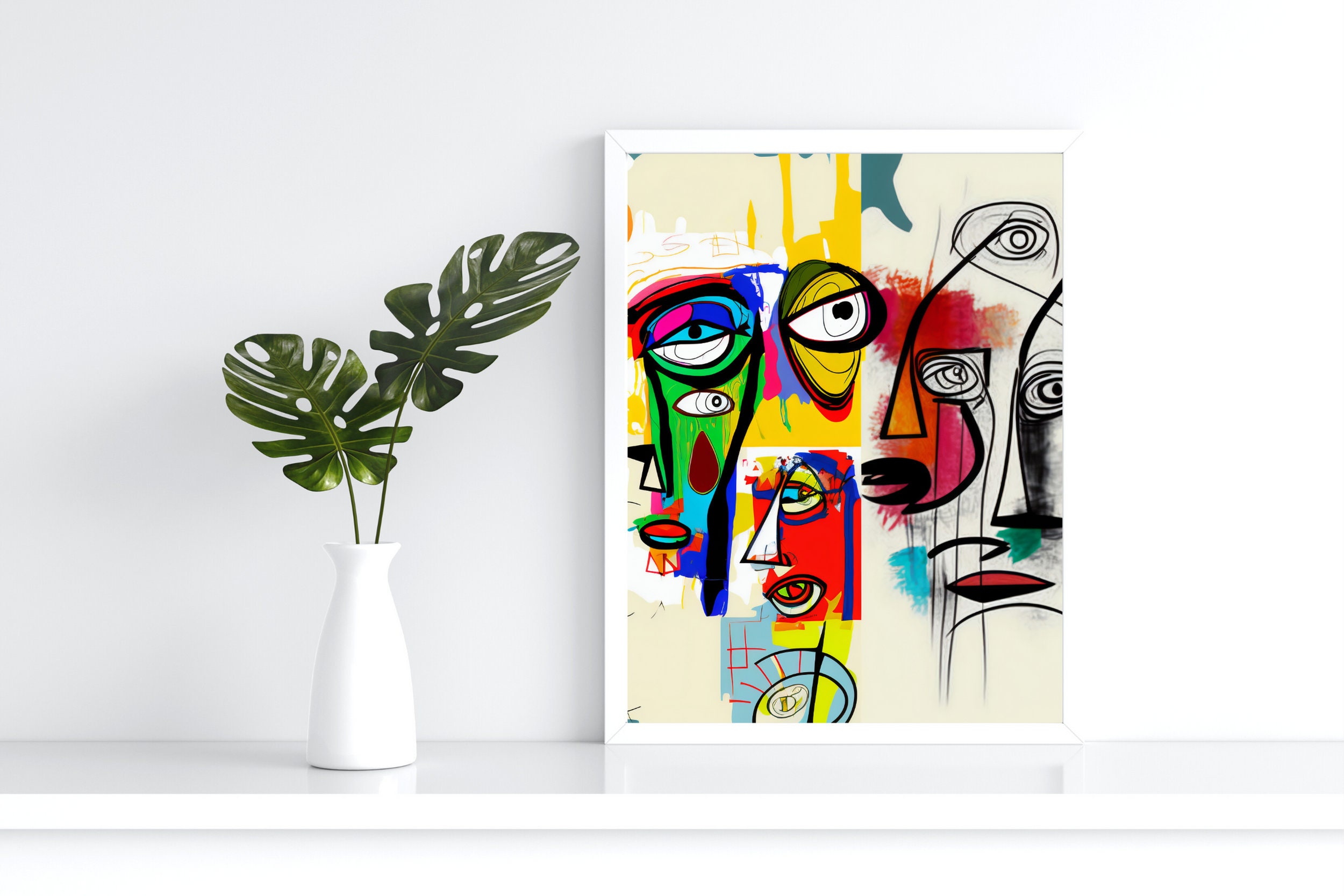 Colorful Cartoon Face Sketch Poster - Abstract Art Print, Abstract ...
