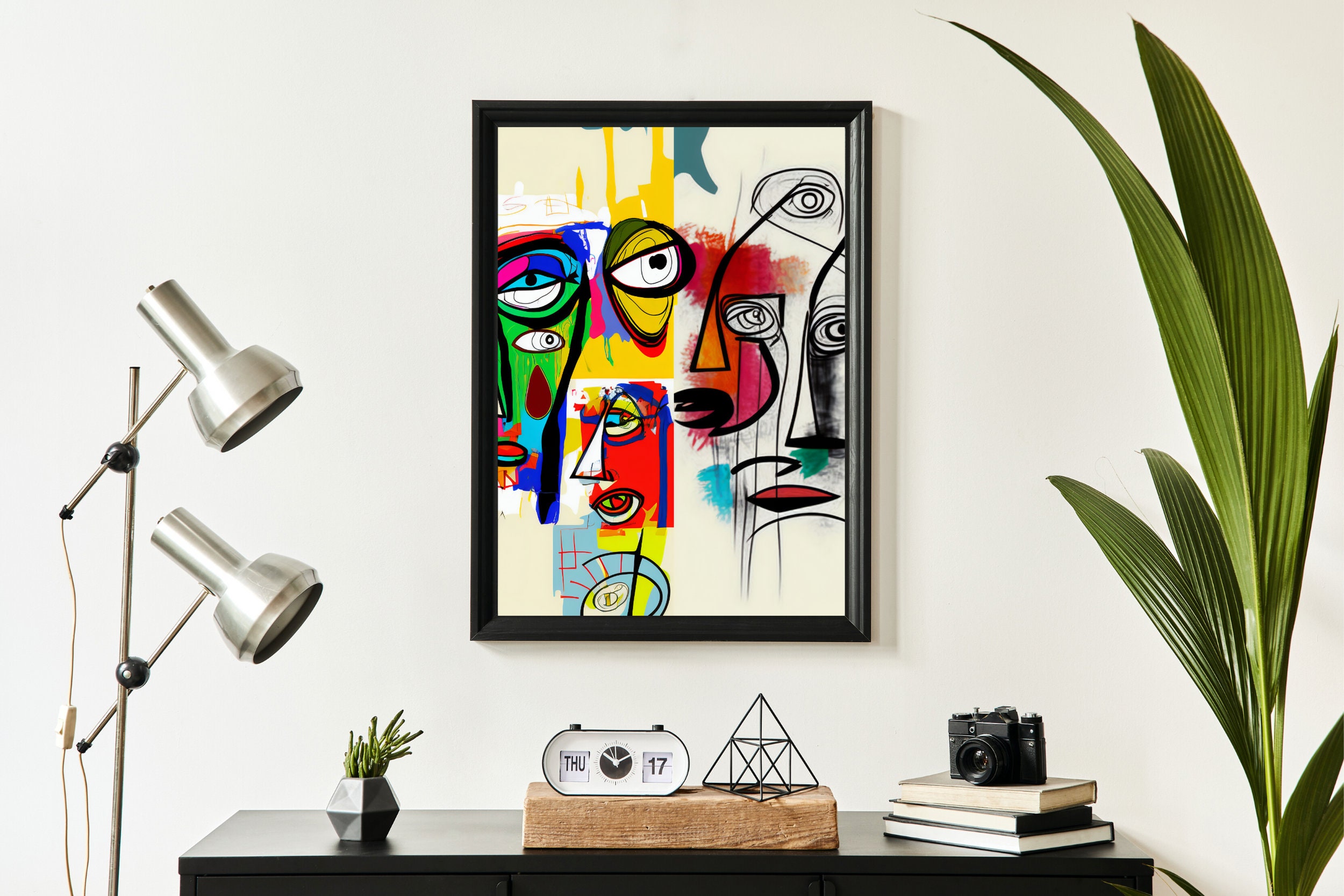 Colorful Cartoon Face Sketch Poster - Abstract Art Print, Abstract ...