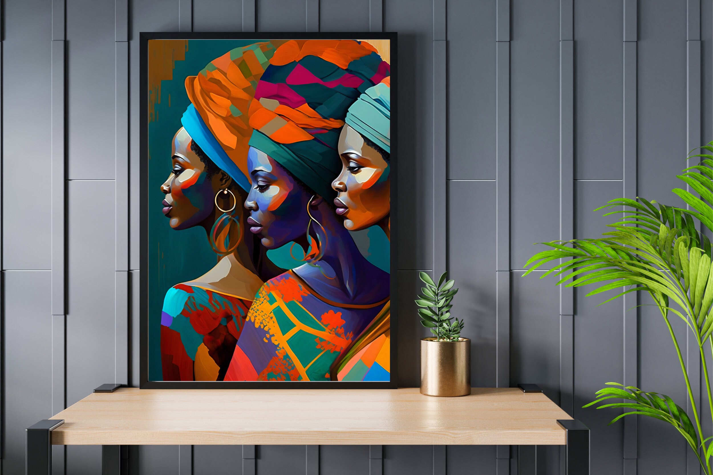 Vibrant Trio of African Women in Abstract Art, Abstract Portrait Print ...